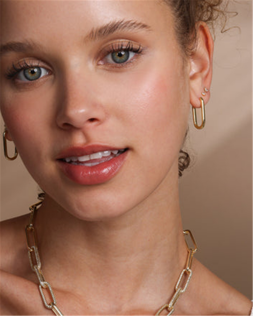 18K Yellow Gold Overlay 'Carrie' Chain Oval Medium Hoops– Jewelers Touch