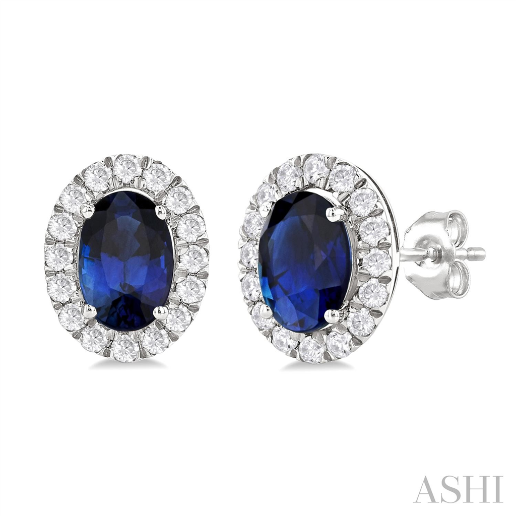 14K White Gold Sapphires Halo Earrings– Jewelers Touch
