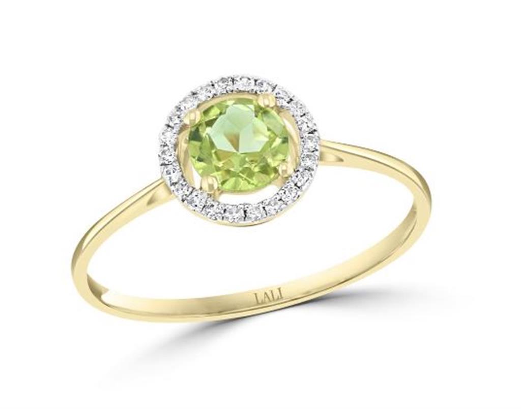August Birthstone Rings: 14K Yellow Gold Diamond And Peridot Halo Ring ...