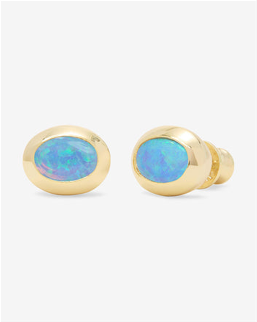18K Yellow Gold Overlay 'She's A Boss' Oval Blue Simulated Opal Studs ...