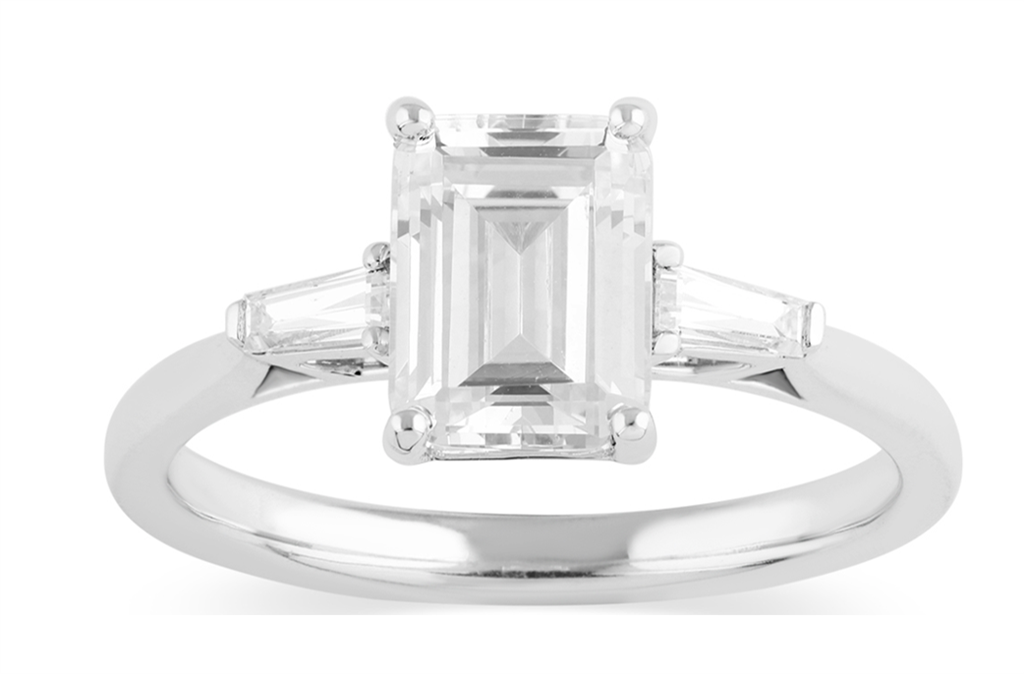 14K White Gold 3.48Ct Emerald Cut Lab Grown Diamonds Three Stone ...